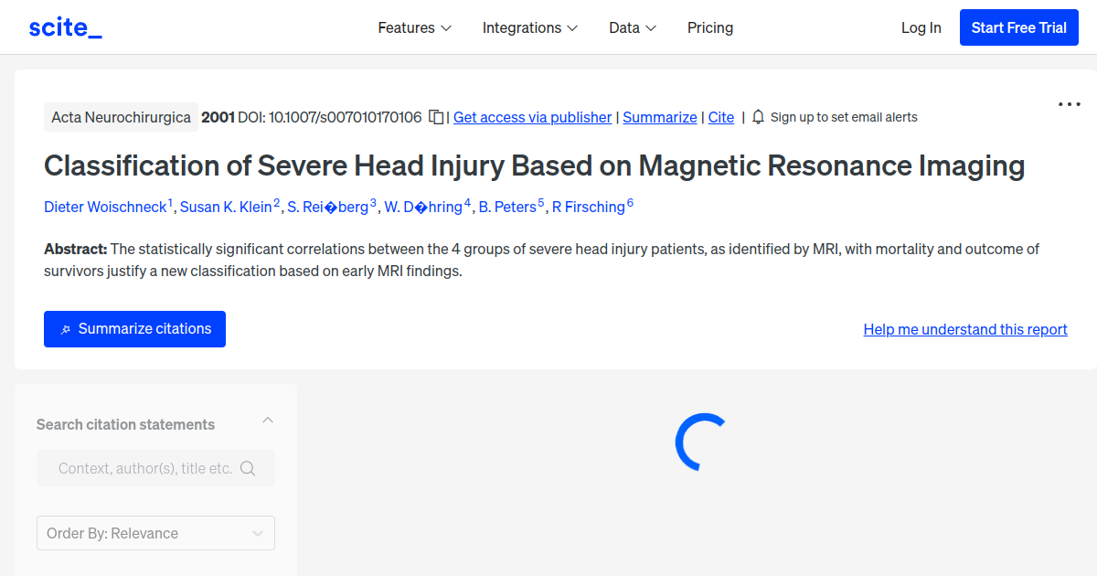 Classification of Severe Head Injury Based on Magnetic Resonance Imaging