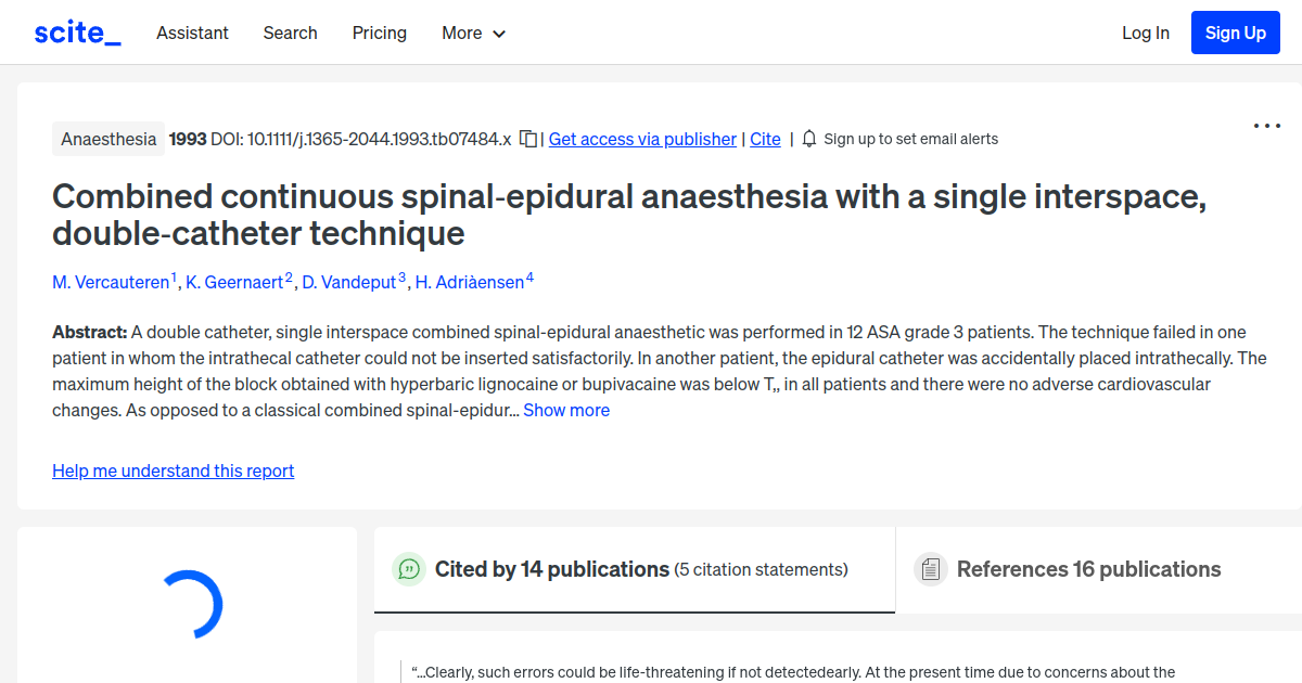 Combined continuous spinal-epidural anaesthesia with a single ...