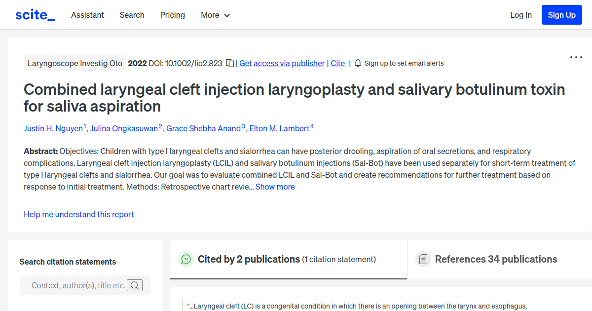 Combined laryngeal cleft injection laryngoplasty and salivary botulinum ...