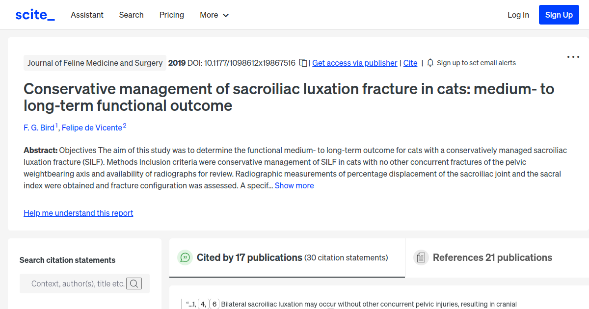 Conservative management of sacroiliac luxation fracture in cats: medium ...