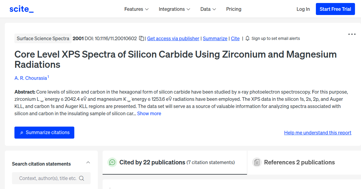 Core Level XPS Spectra of Silicon Carbide Using Zirconium and Magnesium ...