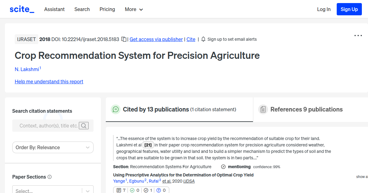 Crop Recommendation System for Precision Agriculture