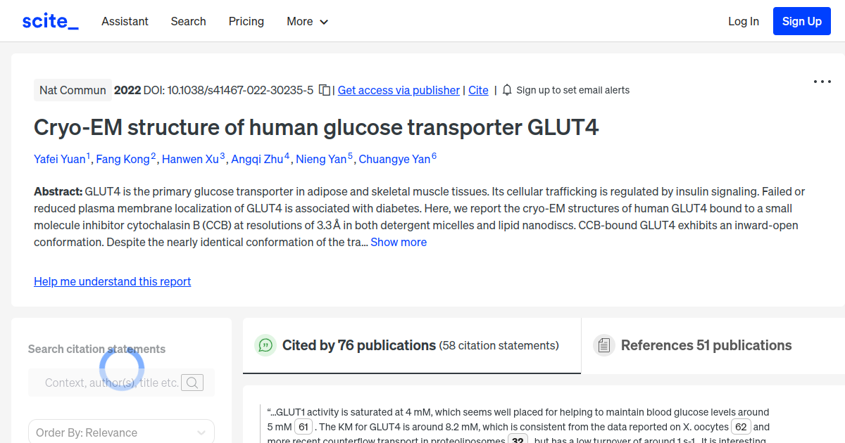 Cryo-EM structure of human glucose transporter GLUT4 - [scite report]
