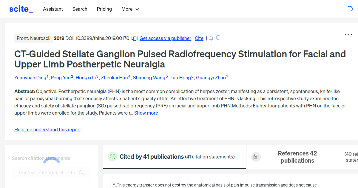 CT-Guided Stellate Ganglion Pulsed Radiofrequency Stimulation for ...