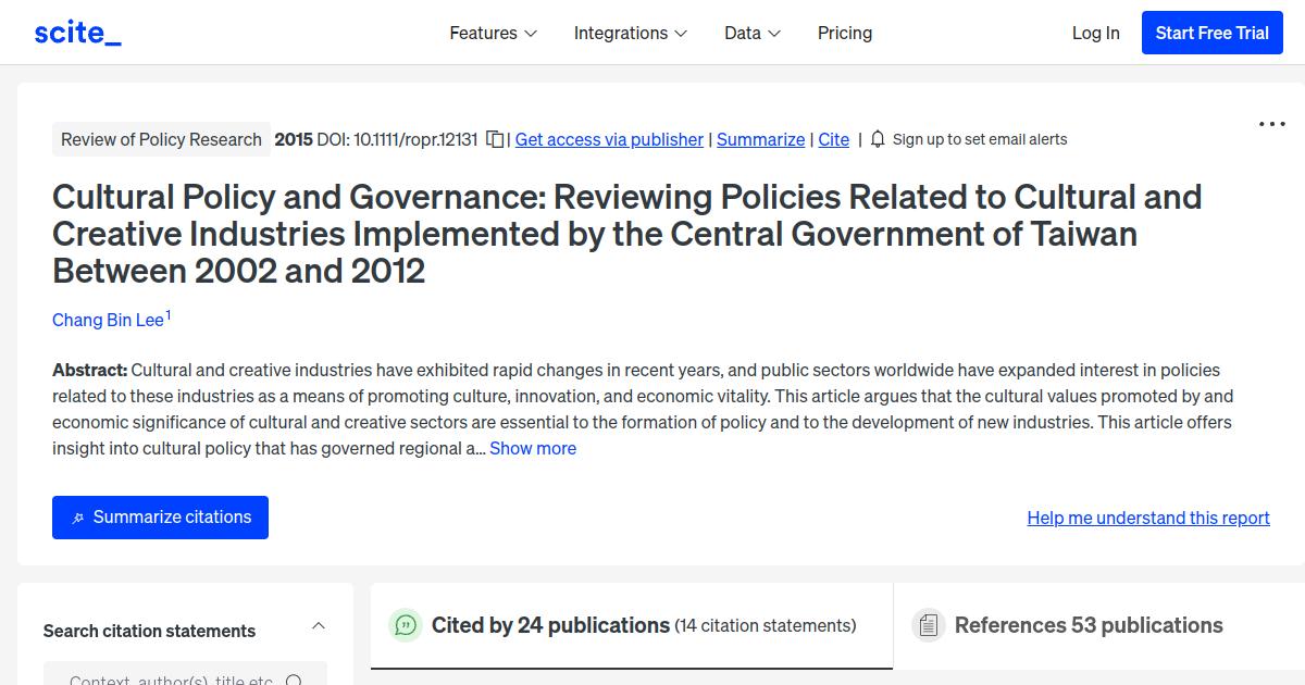 Cultural Policy and Governance: Reviewing Policies Related to Cultural ...