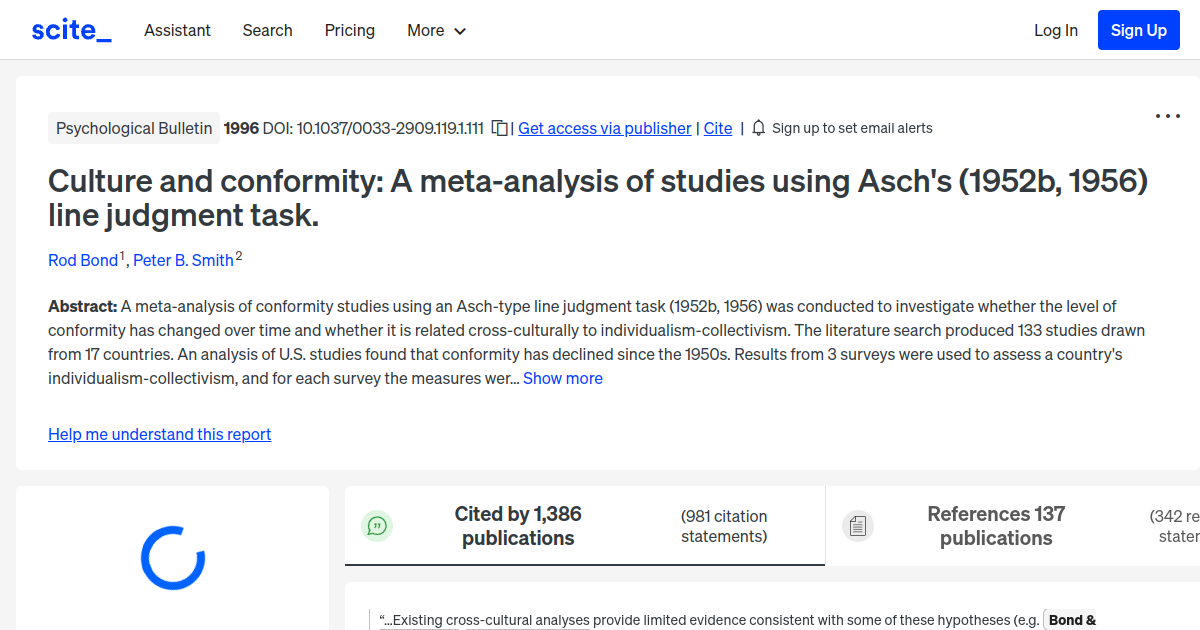 Culture and conformity: A meta-analysis of studies using Asch's (1952b ...