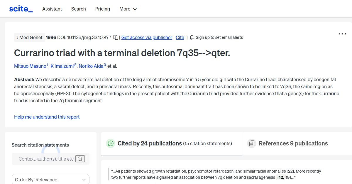 Currarino triad with a terminal deletion 7q35-->qter.