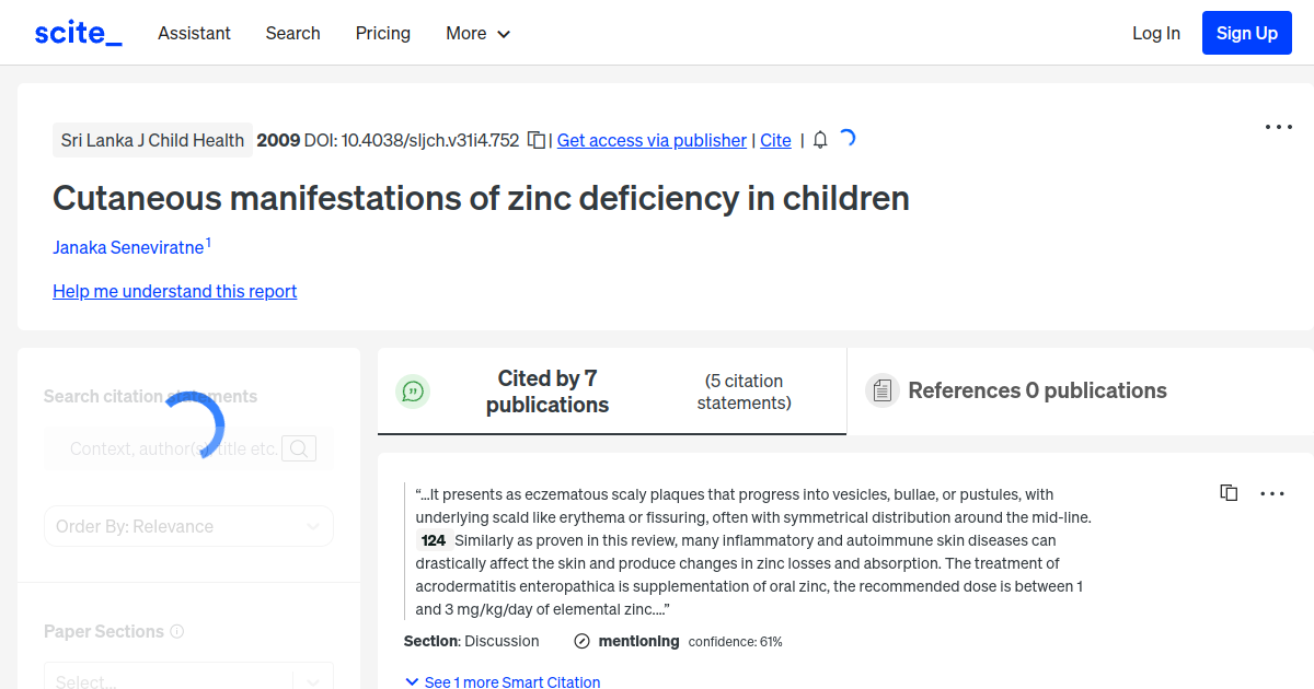 Cutaneous manifestations of zinc deficiency in children - [scite report]