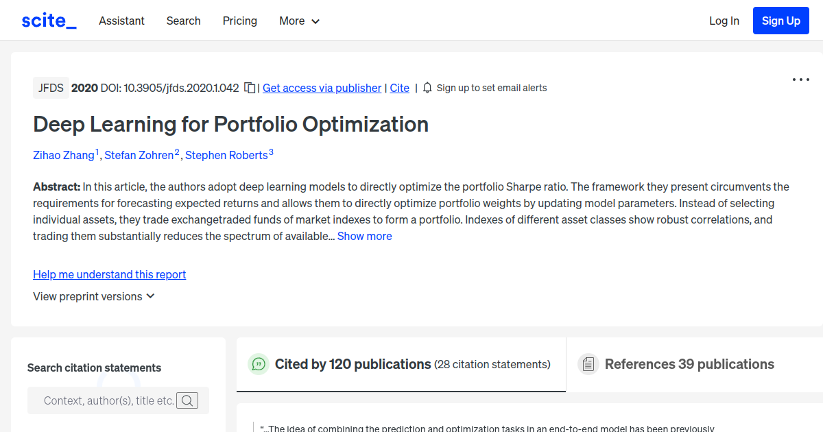 Deep Learning for Portfolio Optimization - [scite report]
