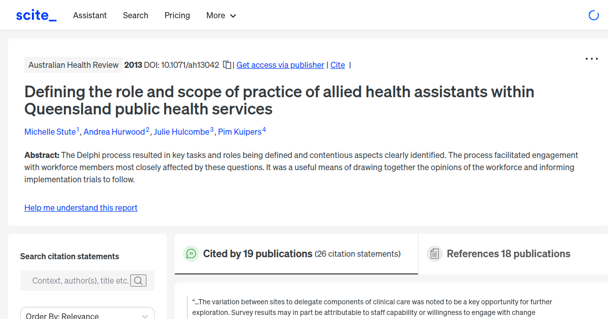 Defining the role and scope of practice of allied health assistants ...