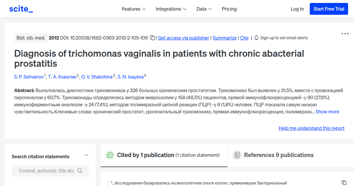 Diagnosis of trichomonas vaginalis in patients with chronic abacterial ...