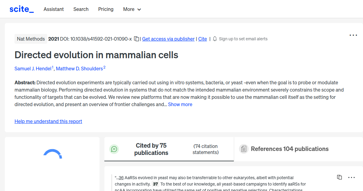 Directed evolution in mammalian cells - [scite report]