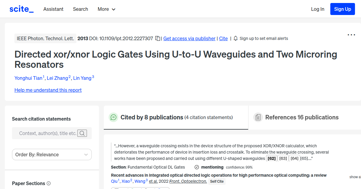 Directed xor/xnor Logic Gates Using U-to-U Waveguides and Two Microring ...