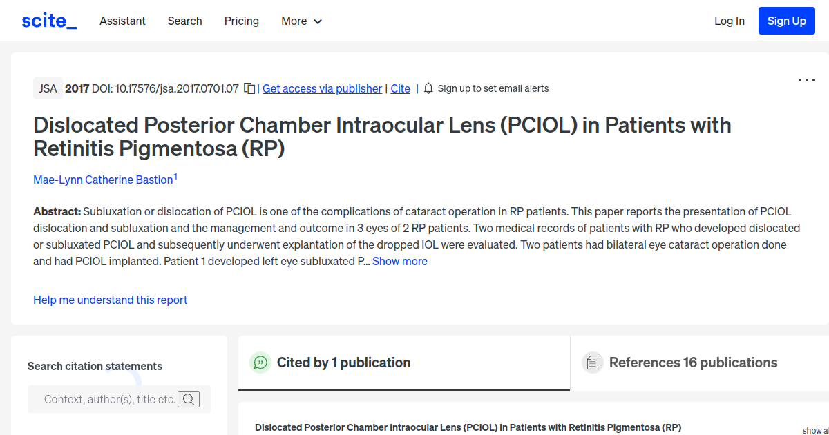 Dislocated Posterior Chamber Intraocular Lens (PCIOL) in Patients with ...