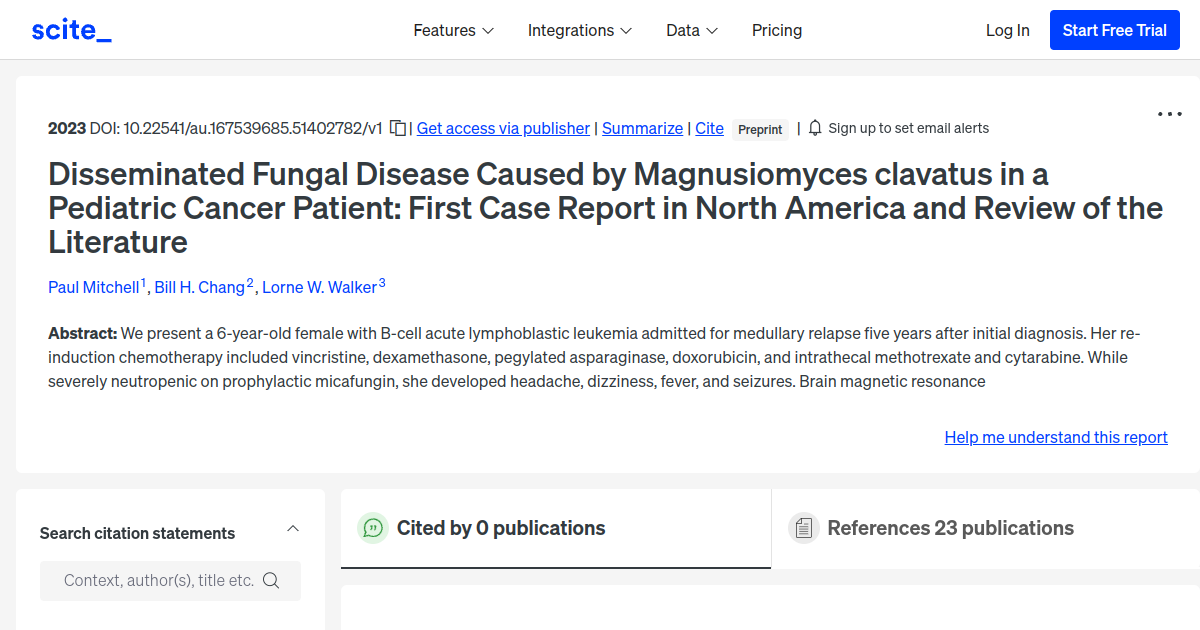 Disseminated Fungal Disease Caused by Magnusiomyces clavatus in a ...