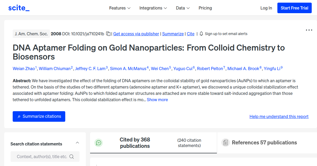 DNA Aptamer Folding on Gold Nanoparticles: From Colloid Chemistry to ...
