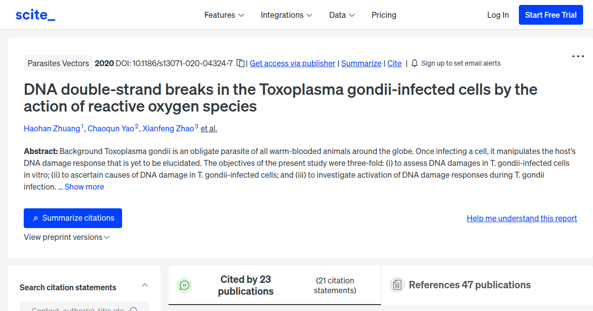 DNA double-strand breaks in the Toxoplasma gondii-infected cells by the ...