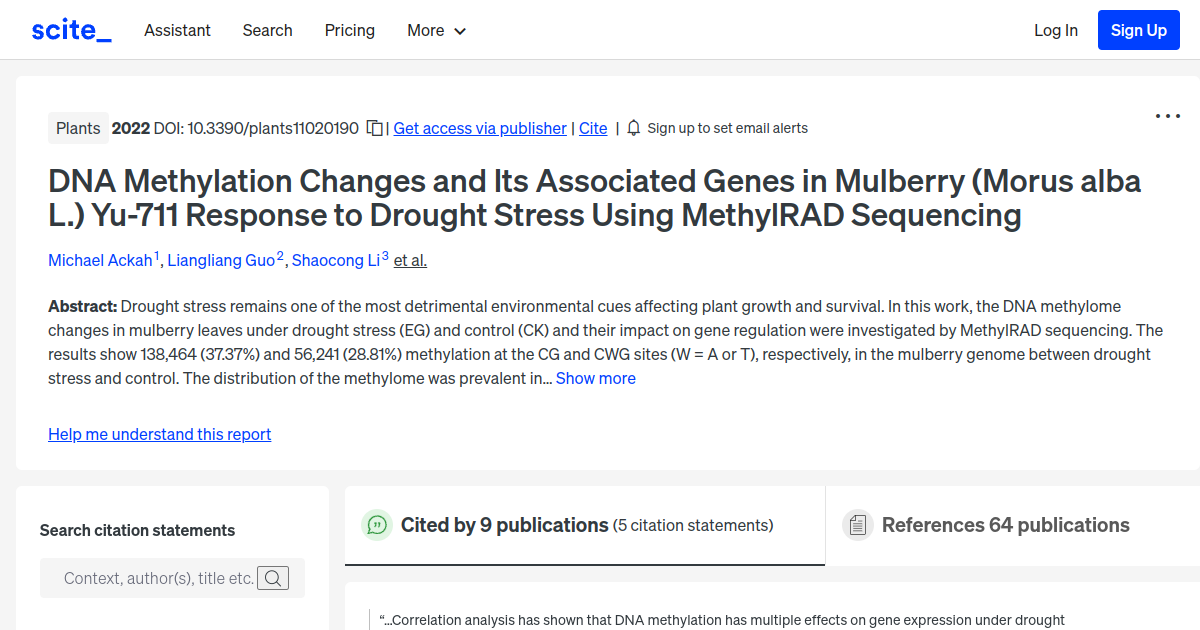 DNA Methylation Changes and Its Associated Genes in Mulberry (Morus ...
