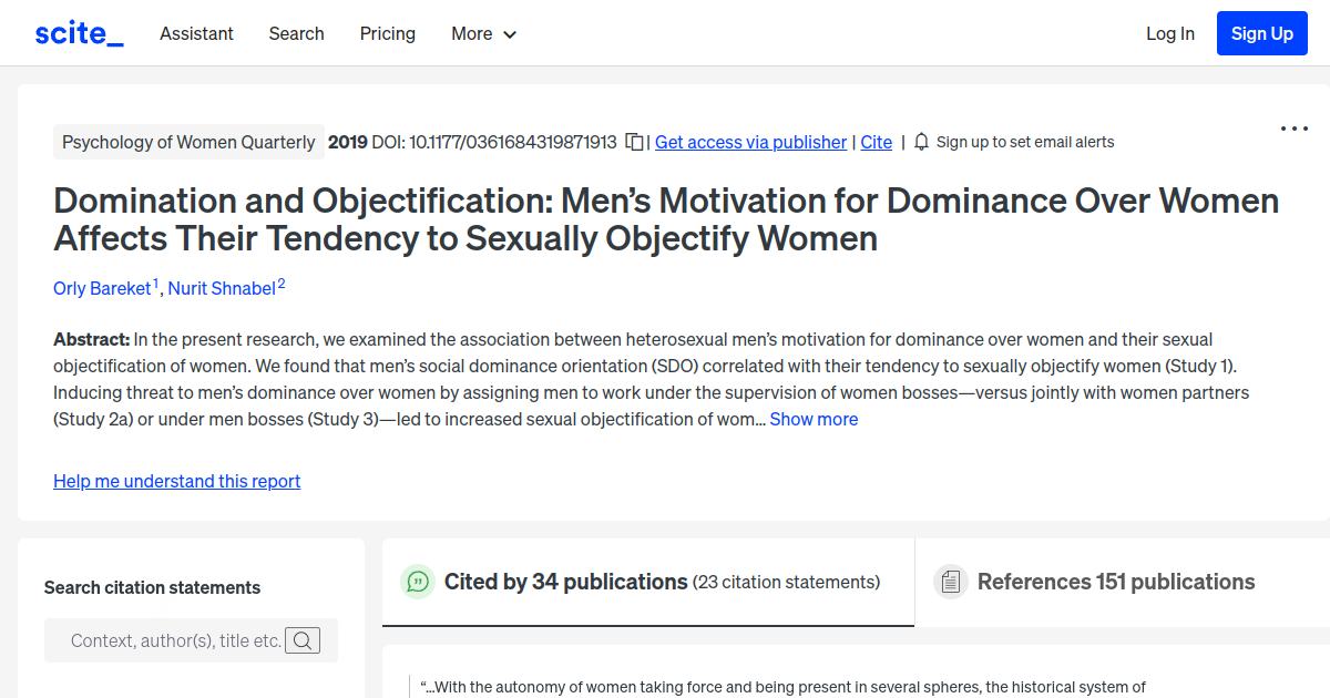 Domination and Objectification: Men’s Motivation for Dominance Over ...