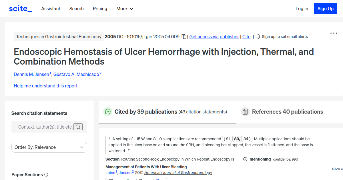 Endoscopic Hemostasis of Ulcer Hemorrhage with Injection, Thermal, and ...