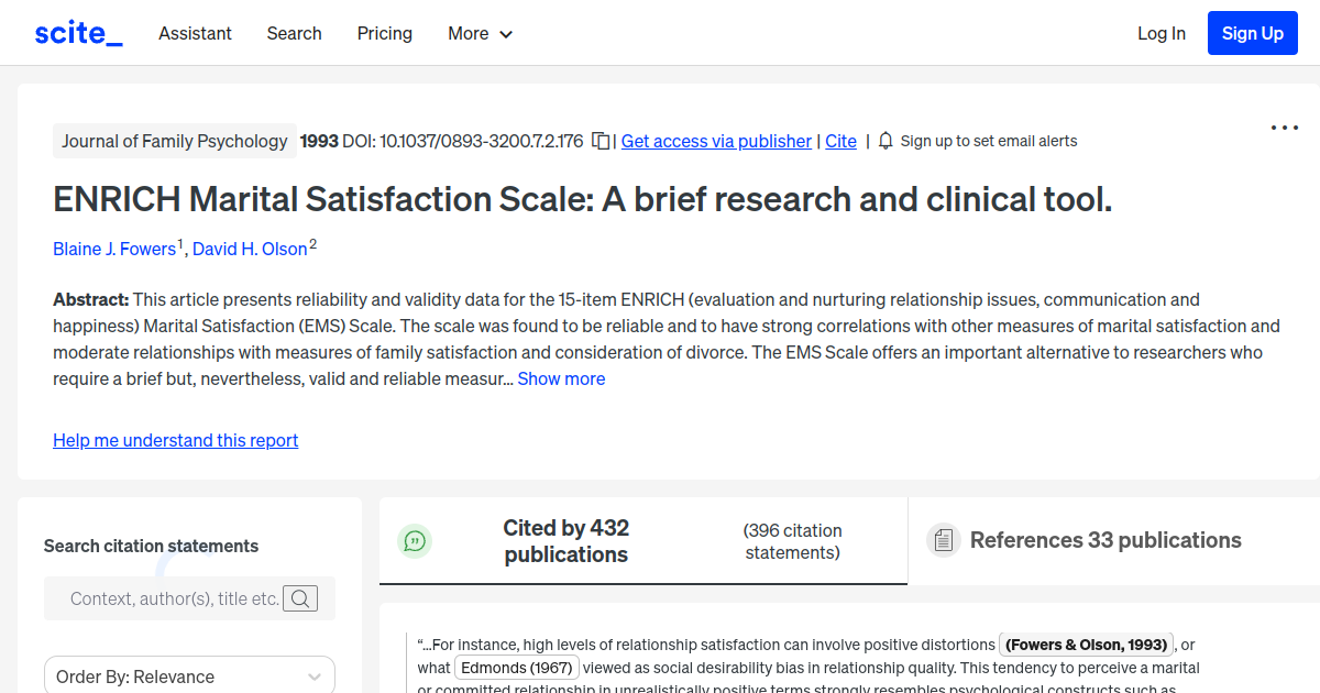 ENRICH Marital Satisfaction Scale: A brief research and clinical tool ...