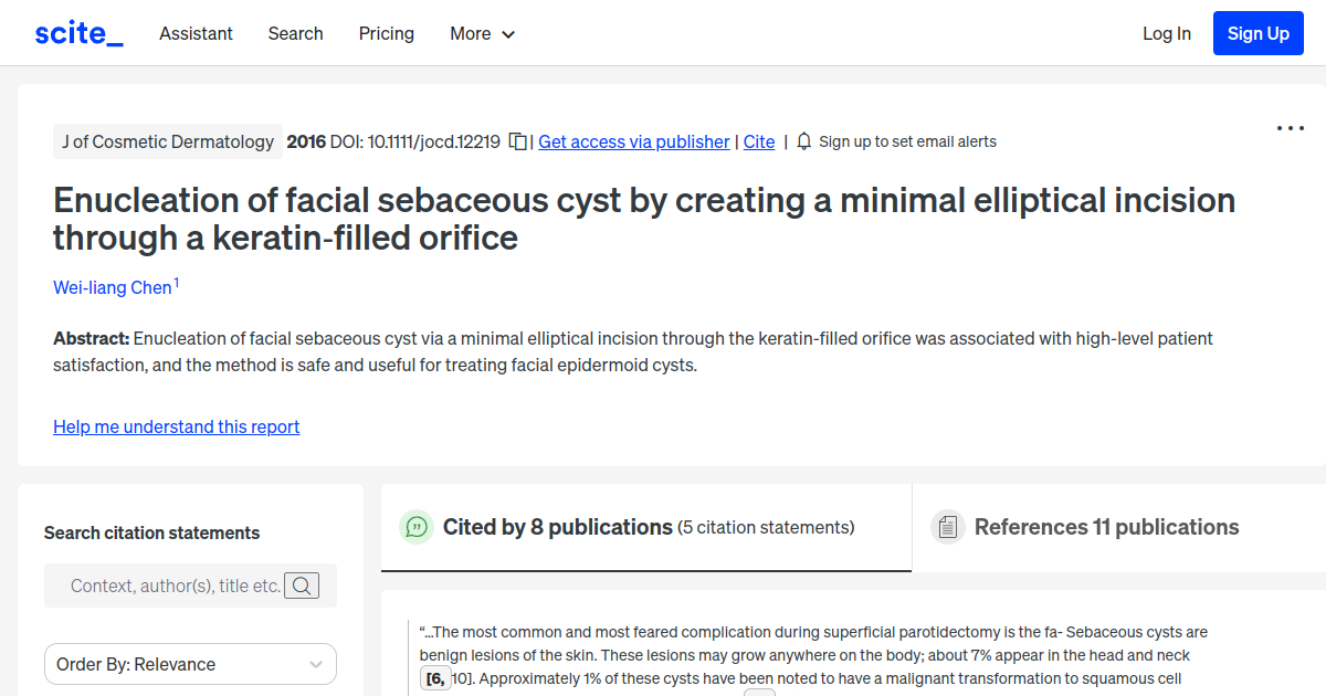Enucleation of facial sebaceous cyst by creating a minimal elliptical ...