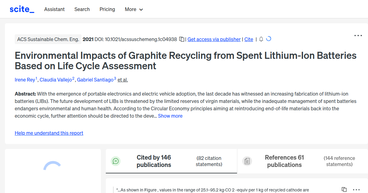 Environmental Impacts of Graphite Recycling from Spent Lithium-Ion ...