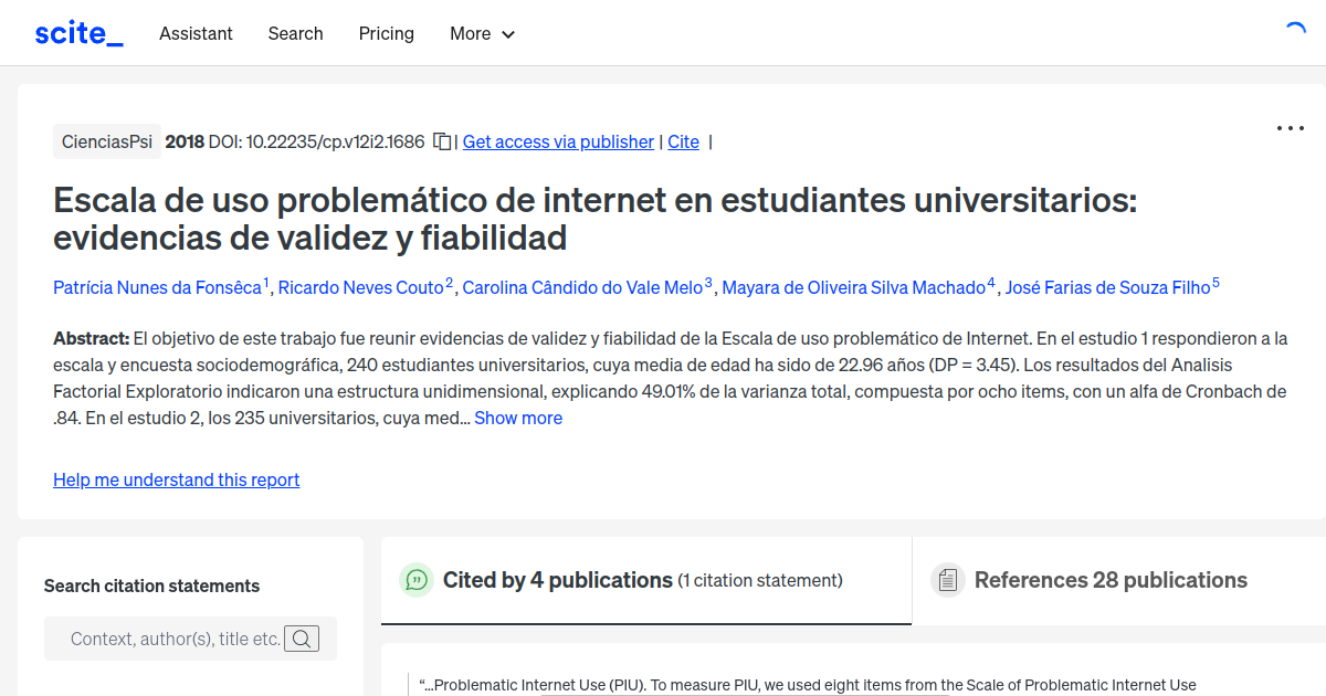 Escala de uso problemático de internet en estudiantes universitarios ...