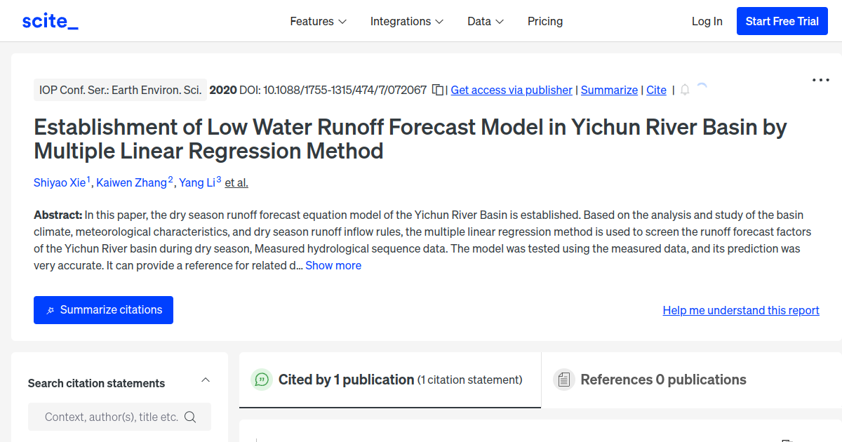 Establishment of Low Water Runoff Forecast Model in Yichun River Basin ...