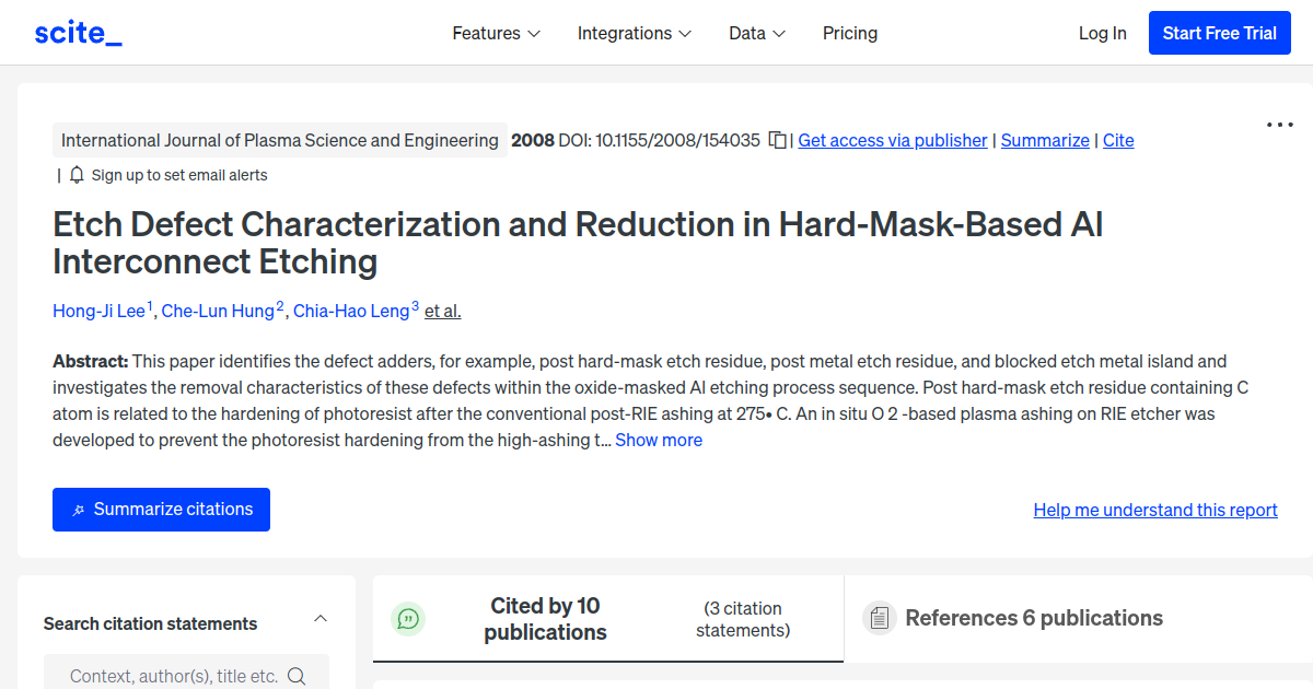 Etch Defect Characterization and Reduction in Hard-Mask-Based Al ...