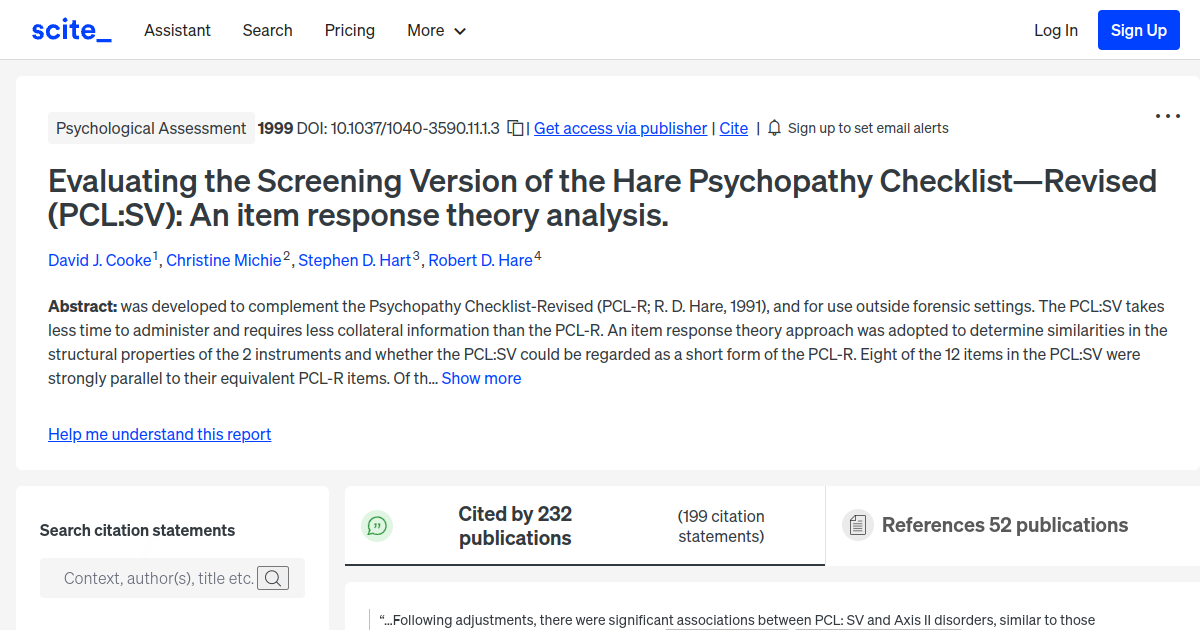 Evaluating the Screening Version of the Hare Psychopathy Checklist ...