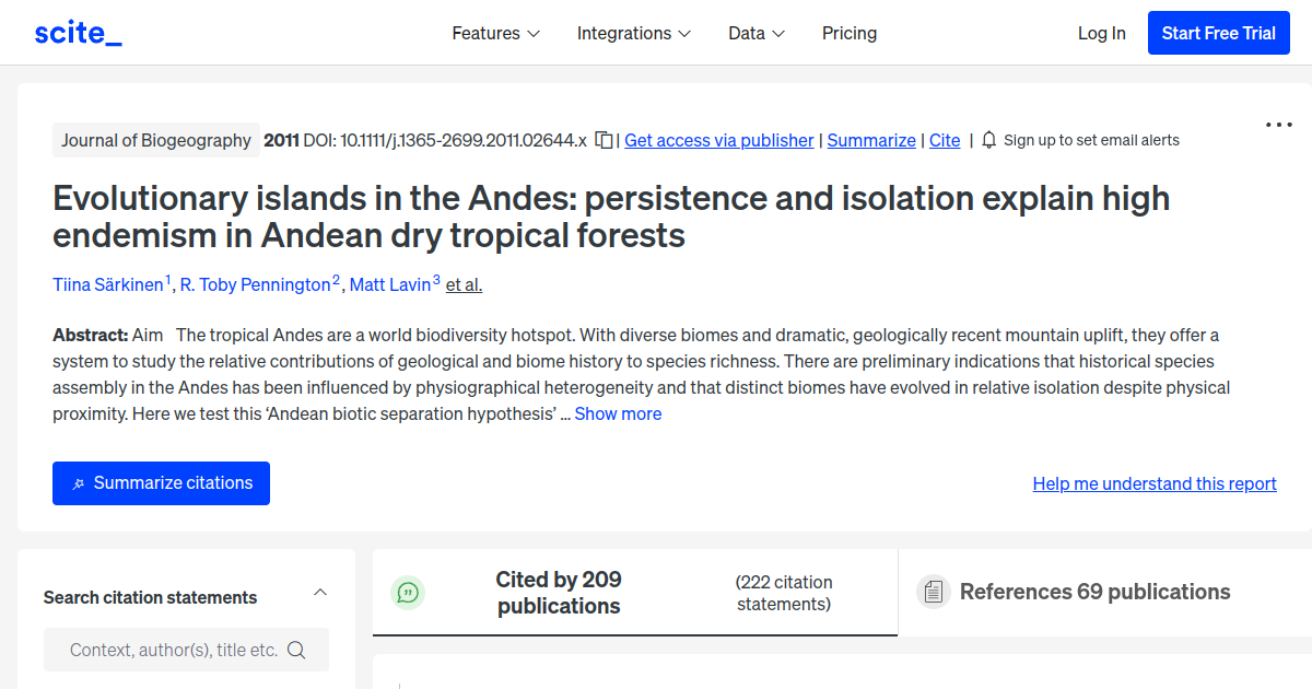 Evolutionary islands in the Andes: persistence and isolation explain ...