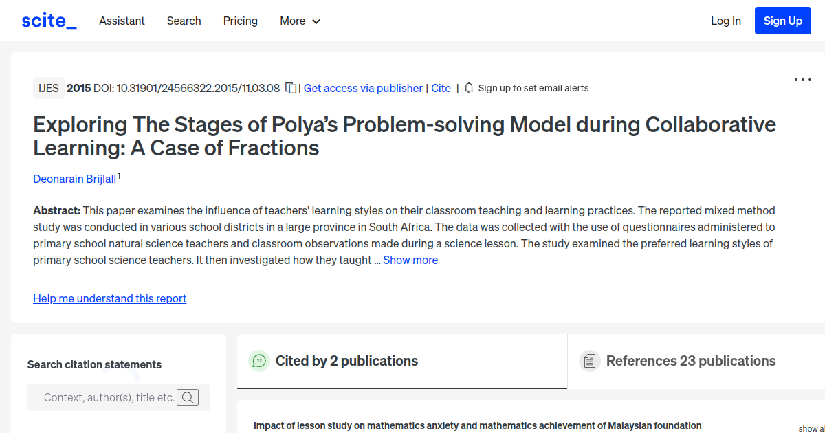 Exploring The Stages of Polya’s Problem-solving Model during ...
