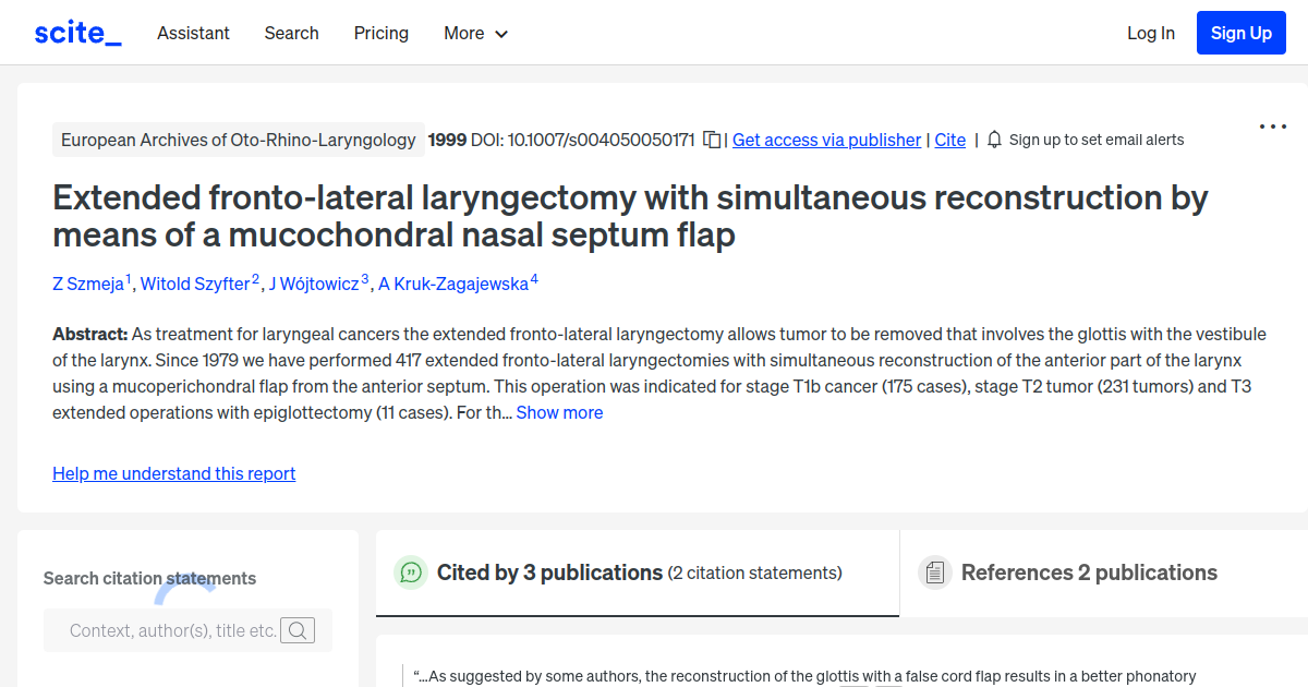 Extended fronto-lateral laryngectomy with simultaneous reconstruction ...