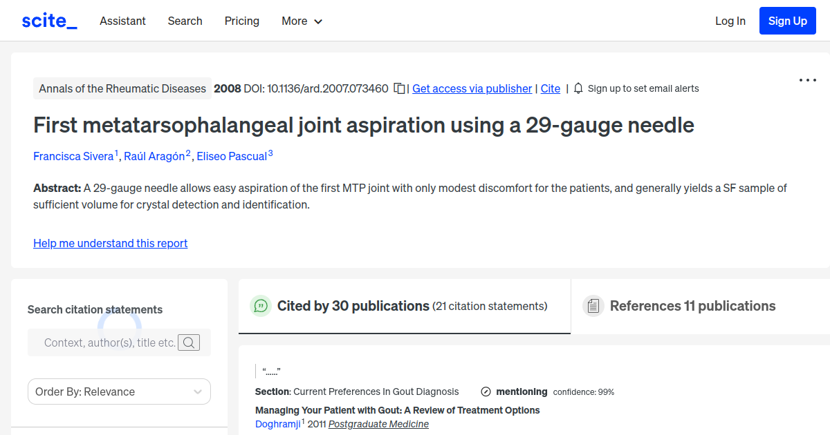 First metatarsophalangeal joint aspiration using a 29-gauge needle ...