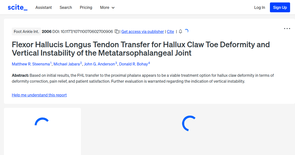 Flexor Hallucis Longus Tendon Transfer for Hallux Claw Toe Deformity ...