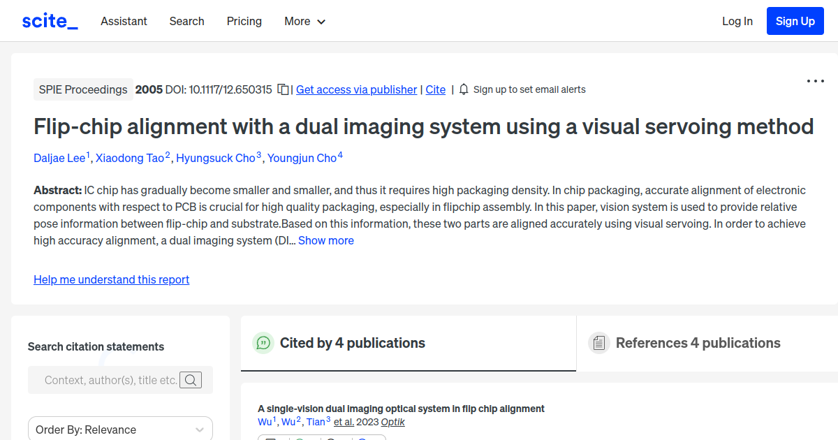 Flip-chip alignment with a dual imaging system using a visual servoing ...