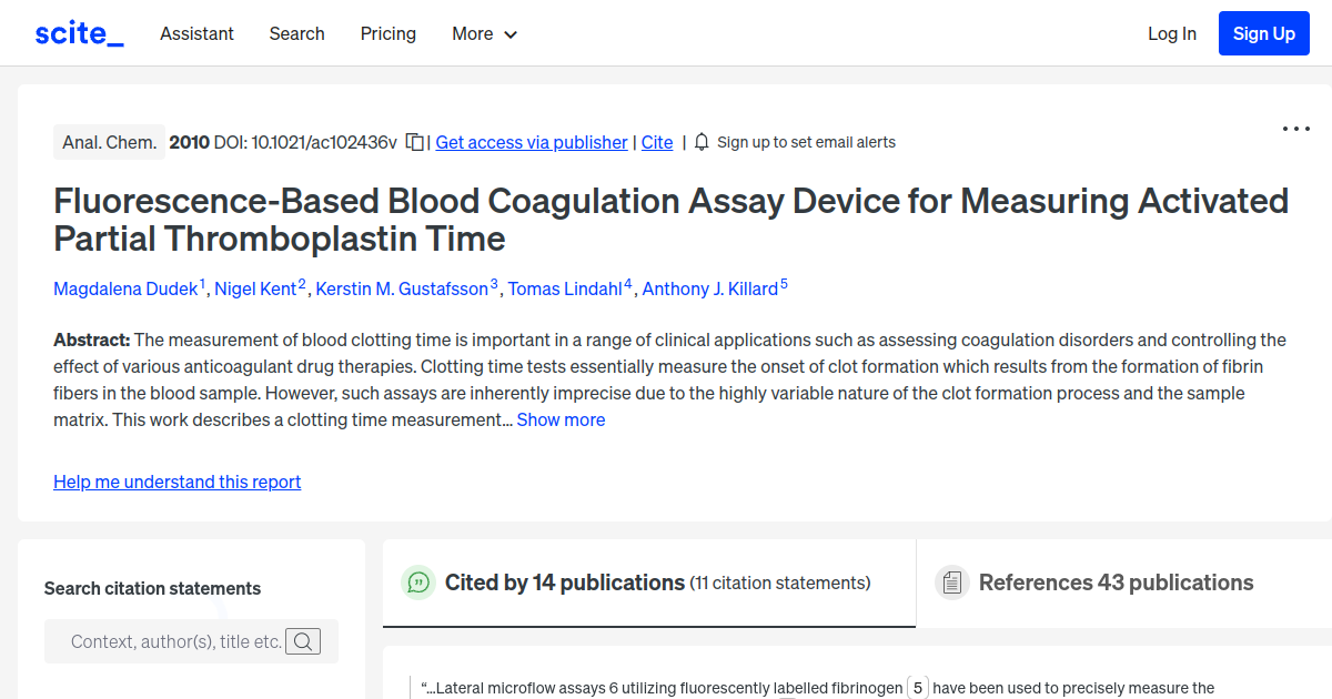 [citation report] Fluorescence-Based Blood Coagulation Assay Device for ...