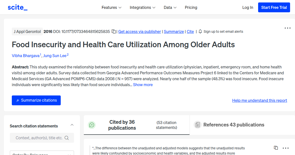Food Insecurity and Health Care Utilization Among Older Adults