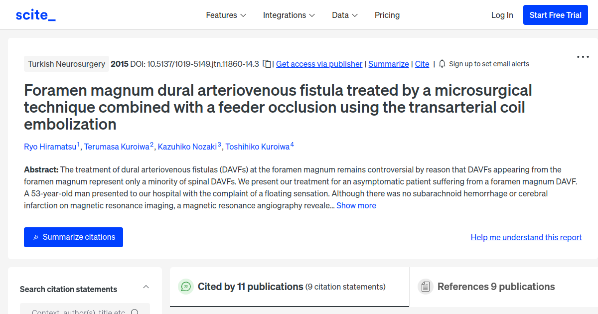 Foramen magnum dural arteriovenous fistula treated by a microsurgical ...