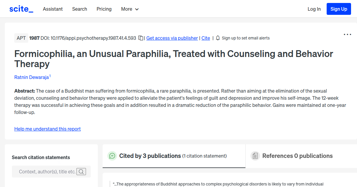 Formicophilia, an Unusual Paraphilia, Treated with Counseling and ...