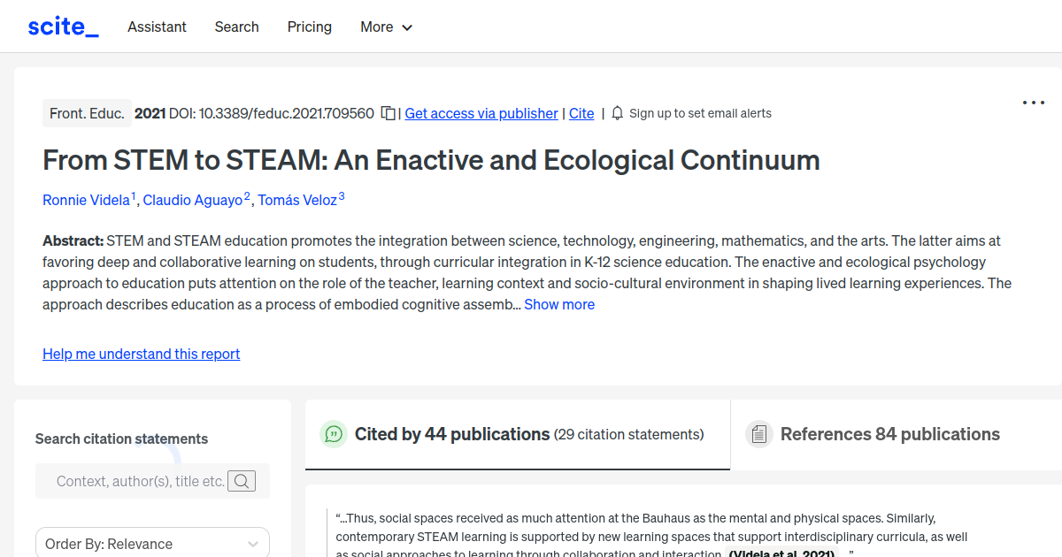 From STEM to STEAM: An Enactive and Ecological Continuum - [scite report]