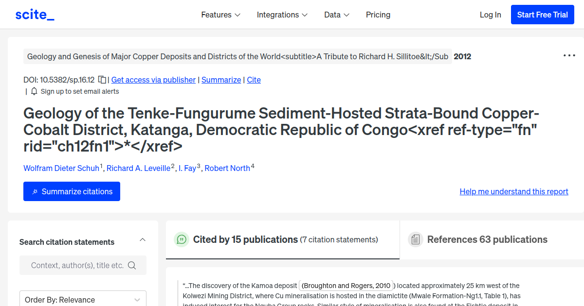 Geology of the Tenke-Fungurume Sediment-Hosted Strata-Bound Copper ...