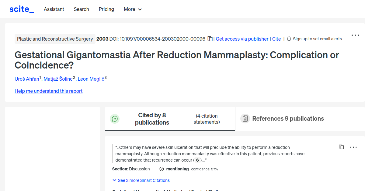 [citation report] Gestational Gigantomastia After Reduction Mammaplasty ...