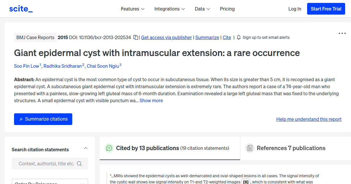 Giant epidermal cyst with intramuscular extension: a rare occurrence