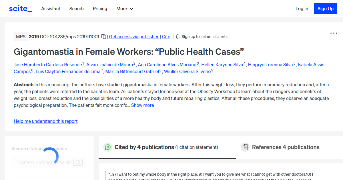 Gigantomastia in Female Workers: “Public Health Cases” - [scite report]