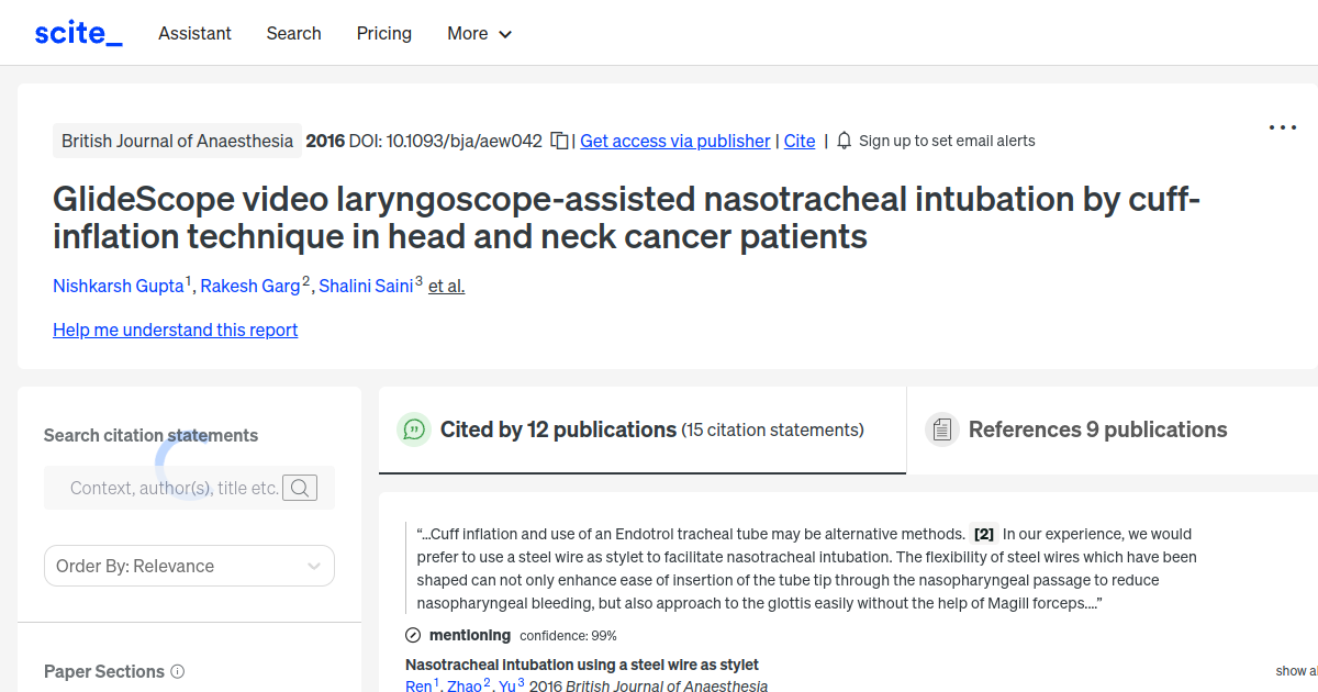 GlideScope video laryngoscope-assisted nasotracheal intubation by cuff ...