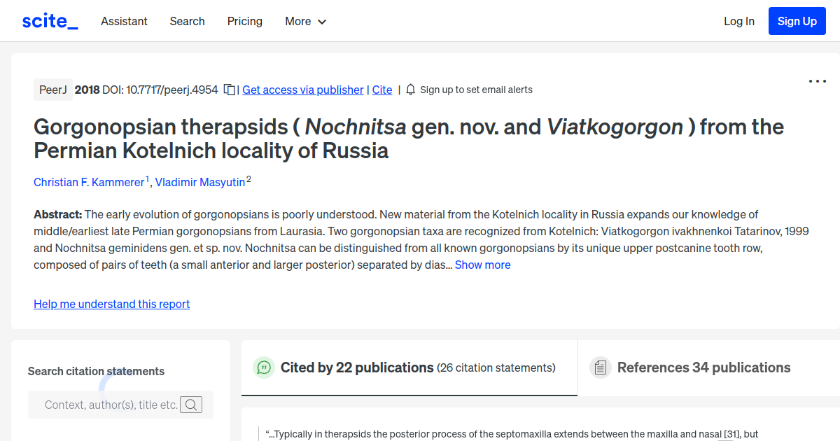 Gorgonopsian therapsids ( Nochnitsa gen. nov. and Viatkogorgon ) from ...