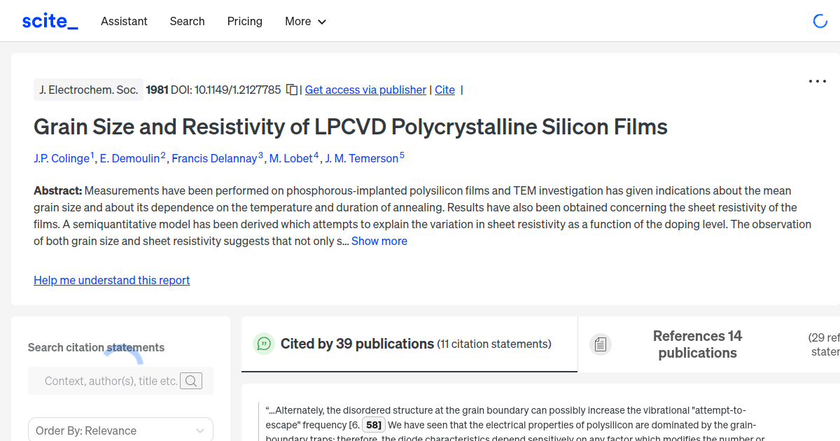 Grain Size and Resistivity of LPCVD Polycrystalline Silicon Films ...