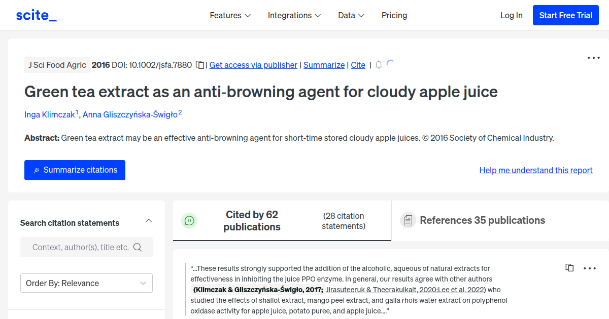 Green tea extract as an anti‐browning agent for cloudy apple juice